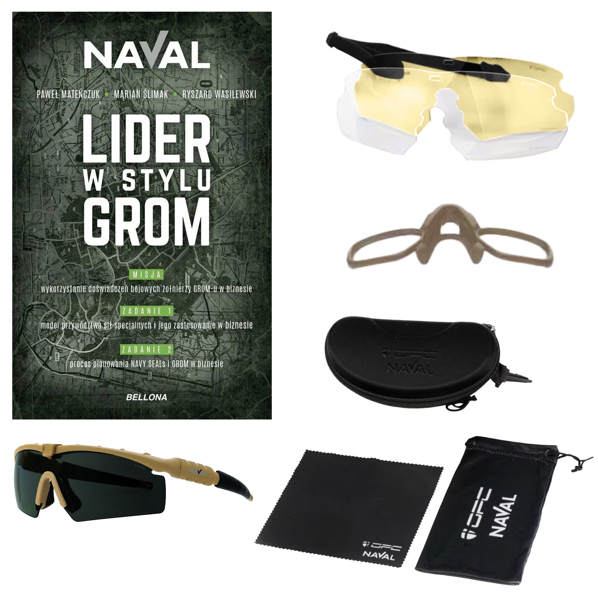 Okulary taktyczne OPC Tactic Naval Set Matt Khaki + książka "Lider w ...